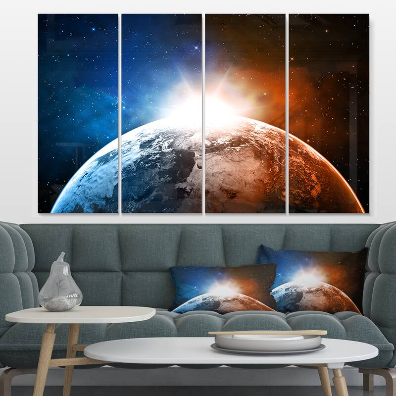 Designart 'Planet with Sunrise in Space' Contemporary Metal Wall Art ...