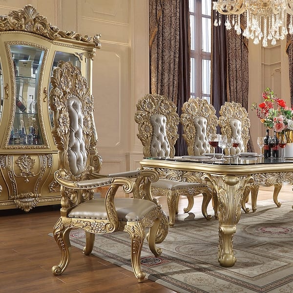 Cabriole Arm Chair (Set-2) in Light Gold PU & Gold Finish - Bed Bath ...