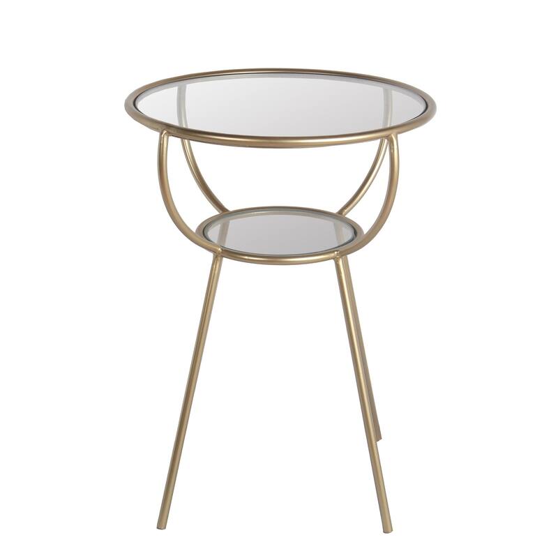 Metal Accent Table with Glass Top and Open Glass Shelf, Gold ...
