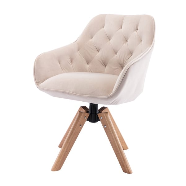 No Wheels Swivel Office Chair with Solid Wood Legs Desk Chair - On Sale ...