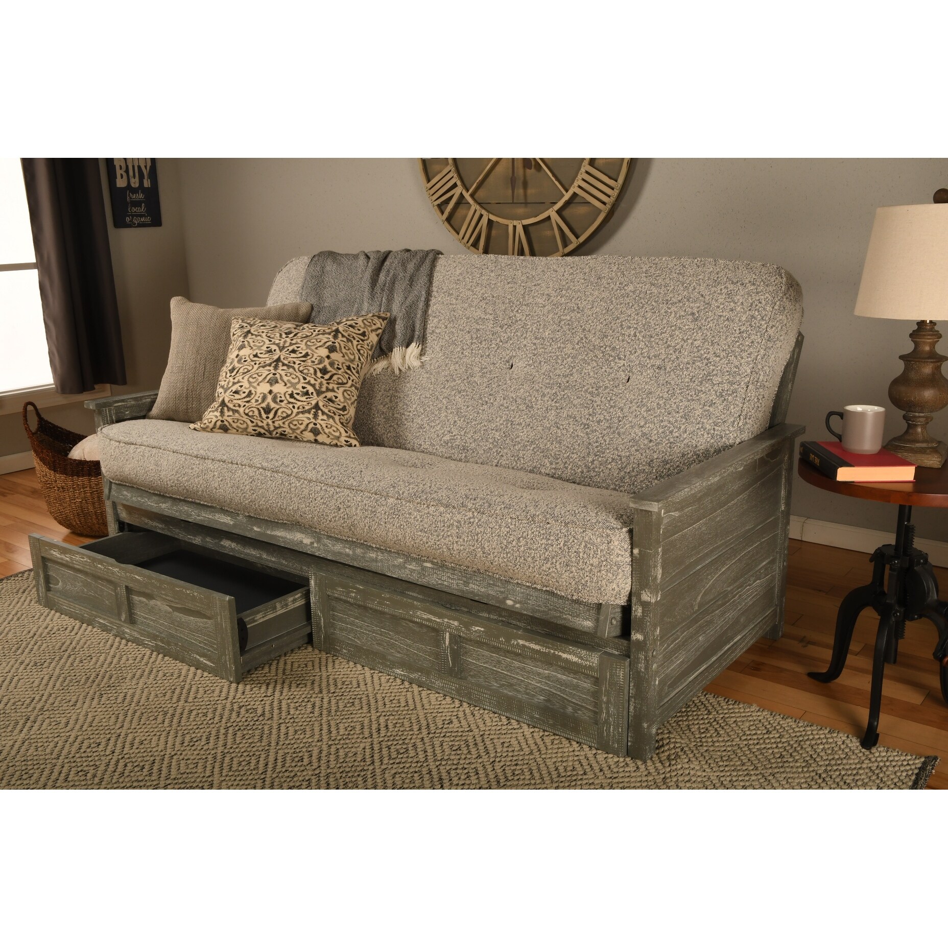 Kodiak Furniture Lexington Futon Frame with Drawers in Weathered Gray Finish