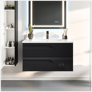 Eviva Joyous 39 Inch Black Wall Mounted Bathroom Vanity - Bed Bath ...