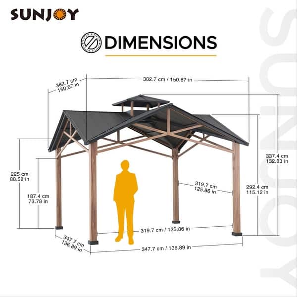 Sunjoy 12.5x12.5 ft. Outdoor Hardtop Gazebo with Wood/Steel Post - Bed ...