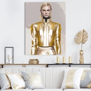 Designart "Haute Couture Sketch In Retro Gold III" Fashion Woman Wall ...