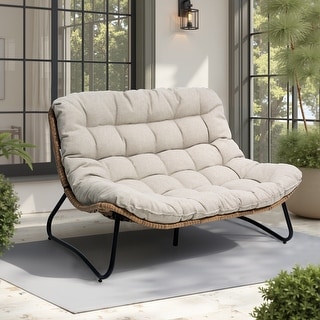 VredHom PE Rattan Double Papasan Chair Loveseat with Cushion for Indoor ...