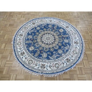 Hand Knotted Blue Nain with Wool & Silk Oriental Rug (6' x 6') - 6' x 6 ...