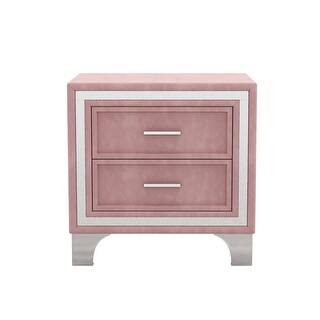 2-Drawer Nightstand Velvet Bedside Table Pink Side Table w/ Metal Legs ...