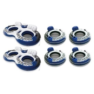 Intex River Run II Inflatable 2 Person Float (2 Pack) + Single Tube (4 ...