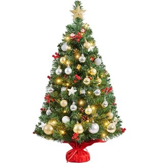 3 Ft Christmas Tree with Warm Lights and Red Berries, Green - Bed Bath ...