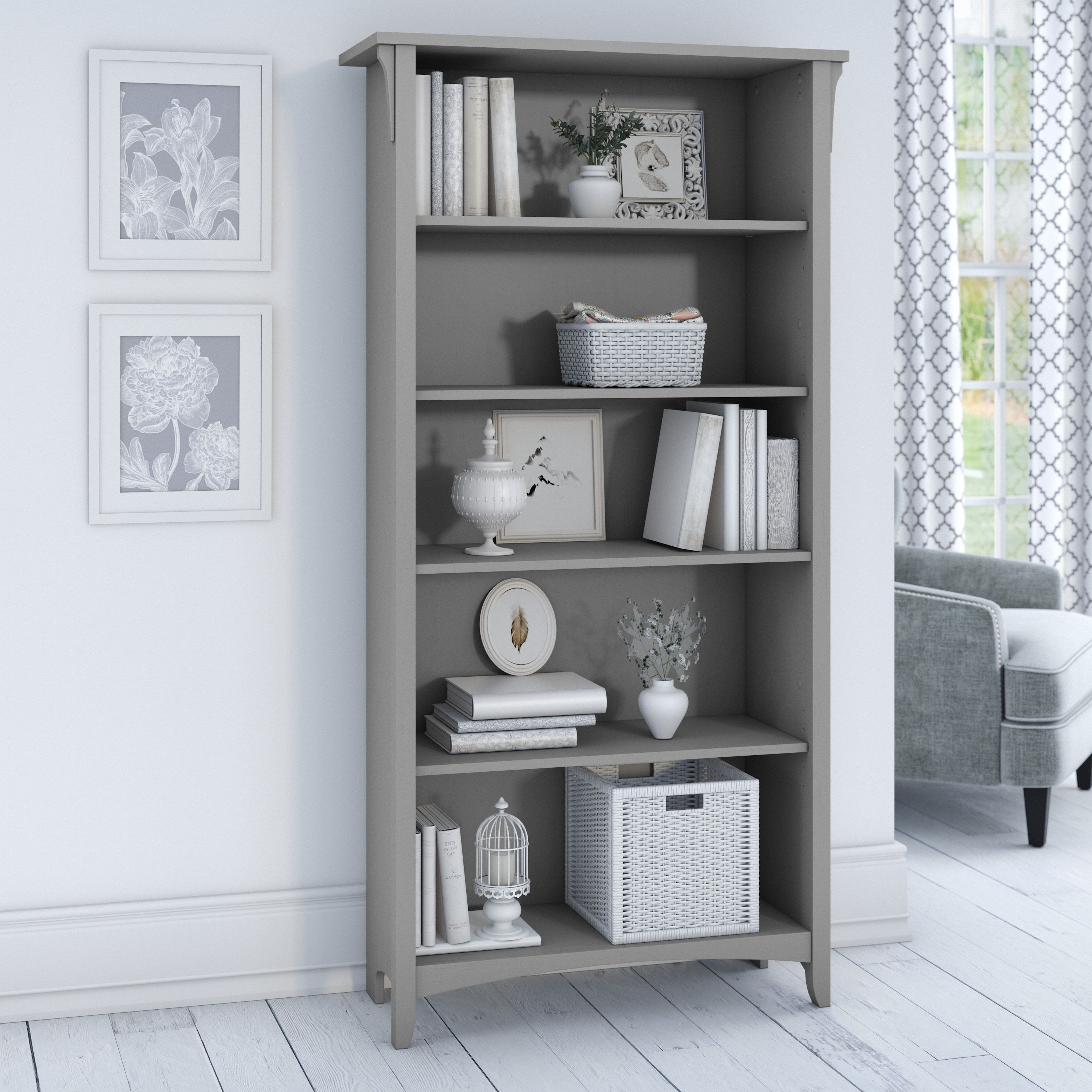 Bush furniture salinas 5 shelf bookcase in antique white store