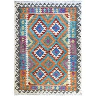 Shahbanu Rugs Colorful Flat Weave Afghan Kilim Geometric Design Wool ...