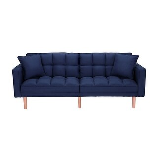 Fabric Upholstered Futon Sofa Bed with Pillows, Sturdy Solid Wood Frame ...