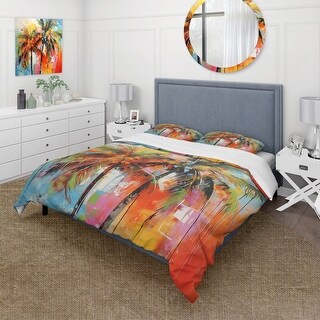 Designart "Popart Palm Trees I" Multi-Color Traditional - Bedding Cover ...