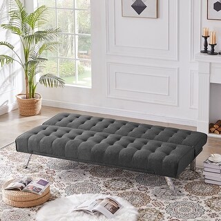 70.08 Fabric Sofa Bed with Adjust Back, Tufted Back & Seat and Metal ...