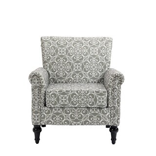 Floral Pattern Mid-Century Modern Accent Chair, Linen Armchair w/Tufted ...