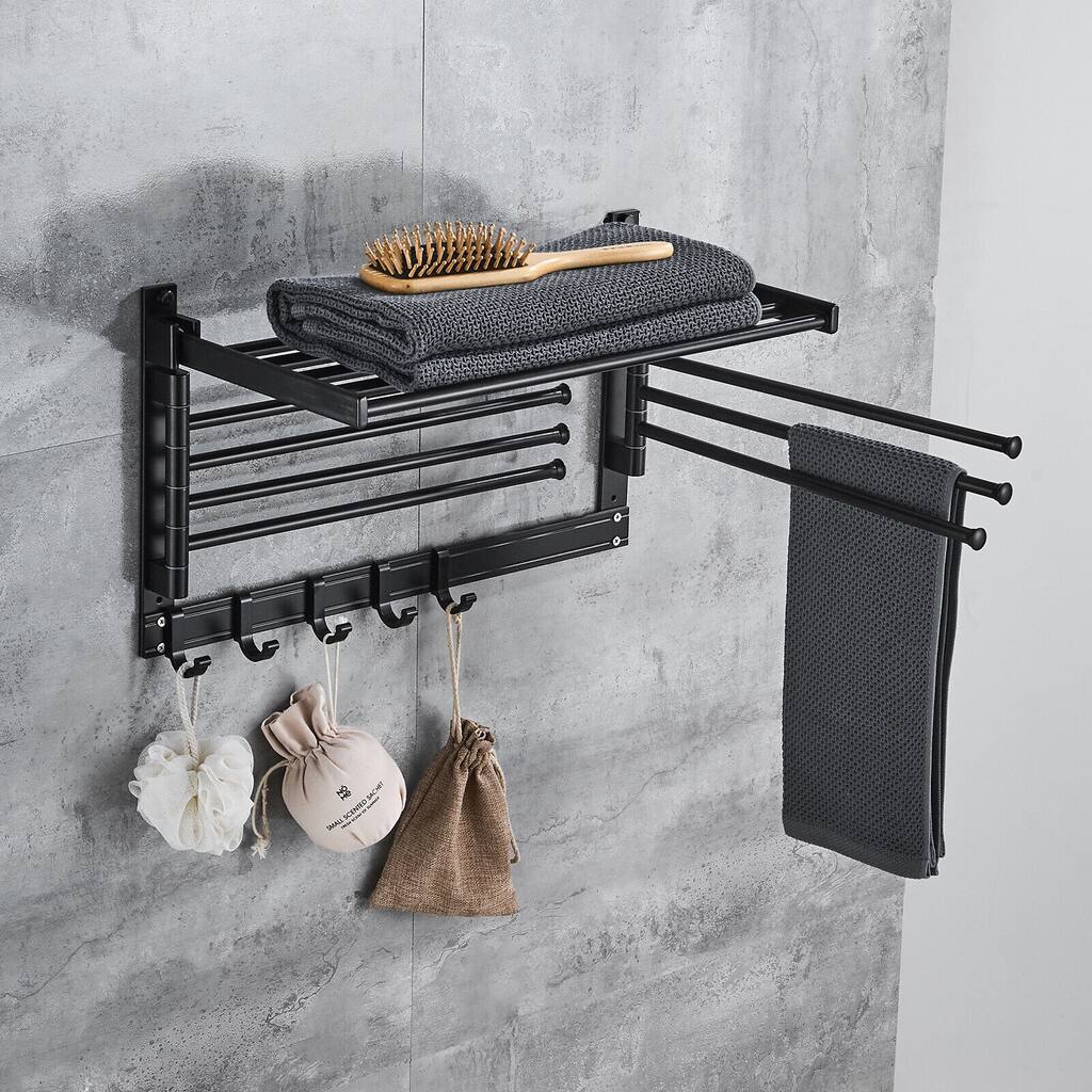Wall Mounted Foldable Swivel Drying Rack with Hooks - Overstock - 36308028