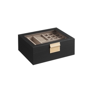 2-Layer Jewelry Box with Glass Lid Graphite - 7.3"D x 9.1"W x 3.3"H ...