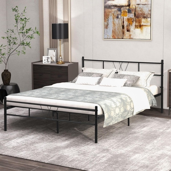 Queen full twin size metal platform bed frame heavy duty mattress foundation store