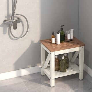 2-Tier Waterproof HDPE Shower Bench Stool with Bottom Storage Shelf ...