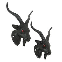 Zeckos Black Cast Iron Baphomet Goat Head Wall Hooks (Set Of 2) - 6 X 6 ...