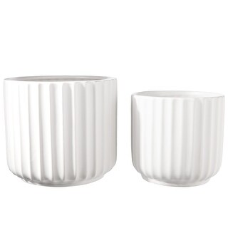 5.5 Inch Round 2 Piece Ceramic Pot Set with Ribbed Design, White - Bed ...