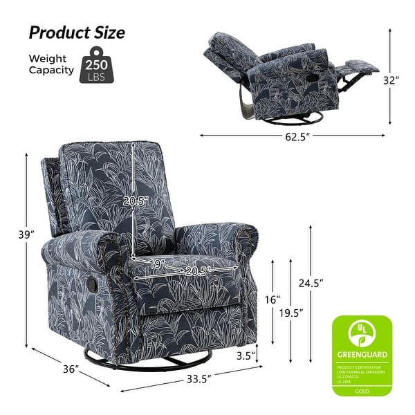 Roderich Farmhouse Floral Print Swivel Rocker Recliner with Rolled Arms ...