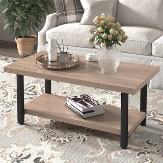 2-Tier Modern Rectangle Coffee Table, Wood Rectangle Sofa Table with ...