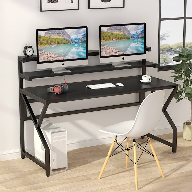 55" Computer Writing Desk with Monitor Stand - Overstock - 32954420