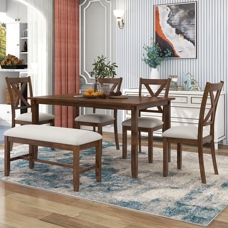 6 Piece Kitchen Dining Table Set, Wooden Rectangular Dining Table, 4 ...