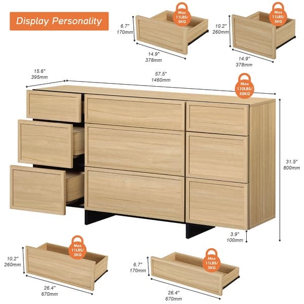 WAMPAT Modern Dresser for Bedroom, Wooden Chest of Drawers with T ...