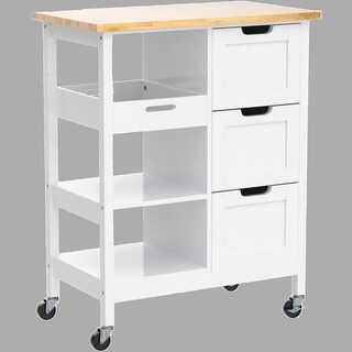 Small Rolling Kitchen Trolley Cart with 3 Drawers, Solid Wood Top ...