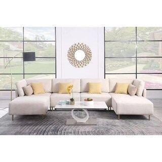 Chenille 4-Seater Segmented Sofa Set with Lounge Chairs and Cozy ...