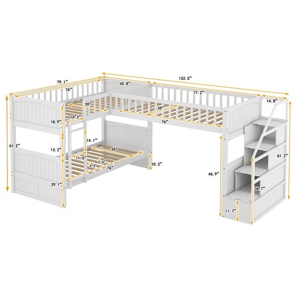 Shadi L-Shaped Bunk Bed with Stairway Loft Bed, Twin Size - Bed Bath ...