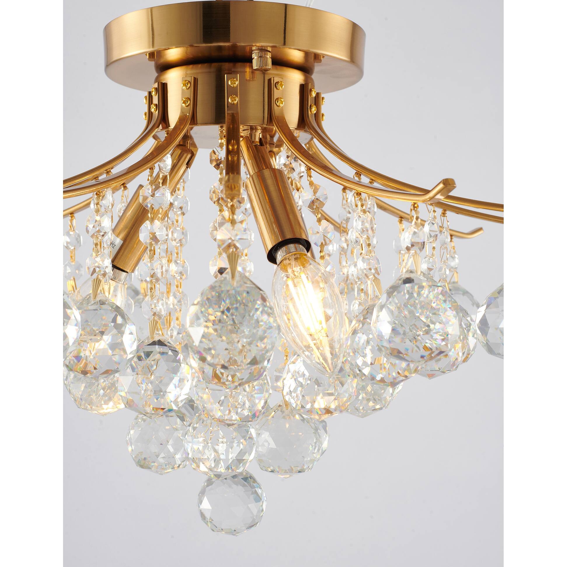 12" Satin Brass Metal Semi Flush Mount With Crystals - Stain Brass - On ...