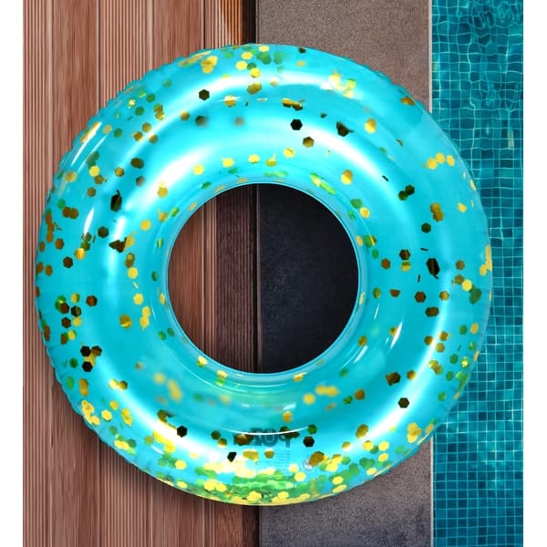CoTa Global Inflatable Blue Gold Pool Float Tube with Sparkle Confetti ...