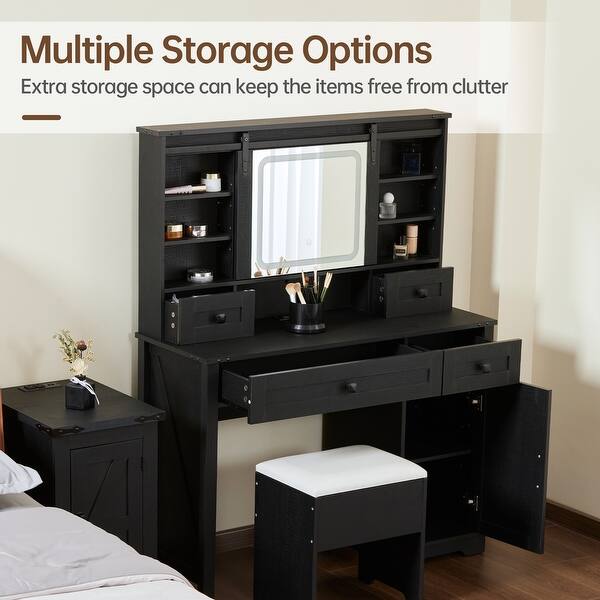 Farmhouse 42'' Makeup Vanity Desk with lighted Sliding Mirror,Tabletop ...