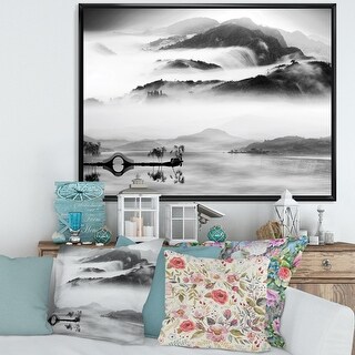 Designart "Chinese Monochrome Mountain Landscape" Traditional Framed ...