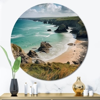 Designart "Coastal Horizons IV" Coastal Large Metal Circle Prints - Bed ...
