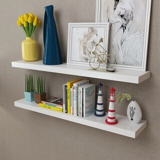 2 White MDF Floating Wall Display Shelves Book/DVD Storage - Bed Bath ...