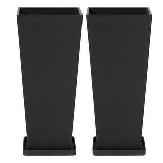 28 Inch Large Tall Taper Planters, Set of 2 Black Tree Planters with ...