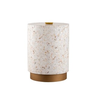 Luxe End Table with Gold Pedestal Base and Floral Capiz Shell Inlay ...