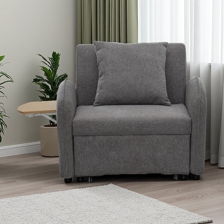 Linen Fabric Convertible Sofa Chair Bed with Foldable Computer Board ...