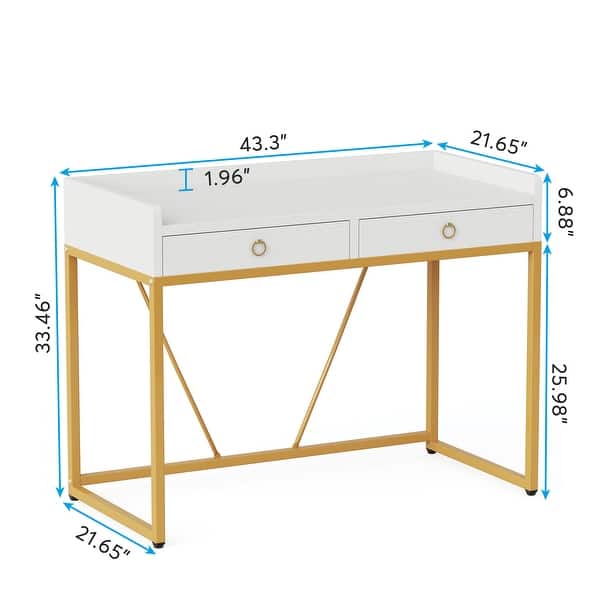 Modern Computer Desk White and Gold Vanity Desk with Drawers for Home ...