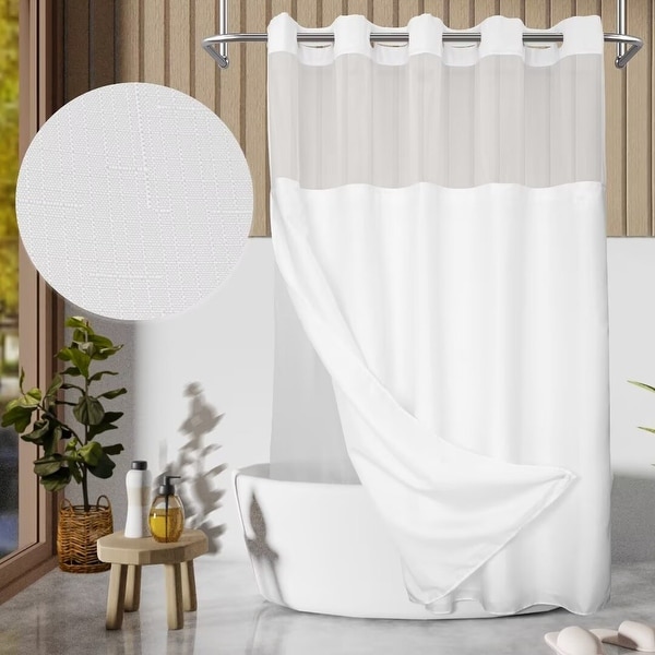 No Hooks Slub Texture Shower Curtain with PEVA Snap in Liner On Sale Bed Bath Beyond 37417385
