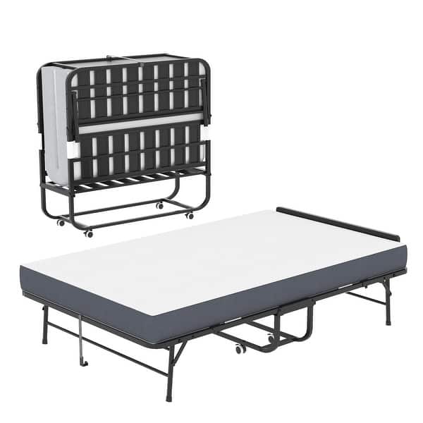 75"x46"Folding Bed with Adjustable Headboard,Extra Long Rollaway Bed,5 ...