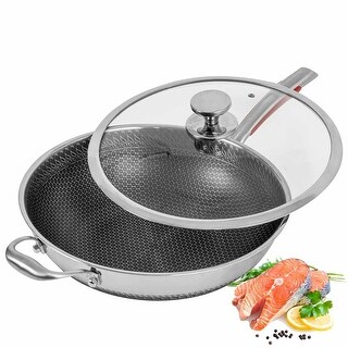 Wok Pans with Lid, 13" Large Stainless Steel Honeycomb Skillet with ...