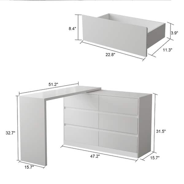 Timechee Home Rotating Dresser and Desk 6 Drawer Dresser Vanity Makeup ...