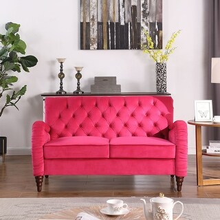 Modern Velvet Upholstered Sofa Rose Red Loveseat Sofa Button Tufted ...