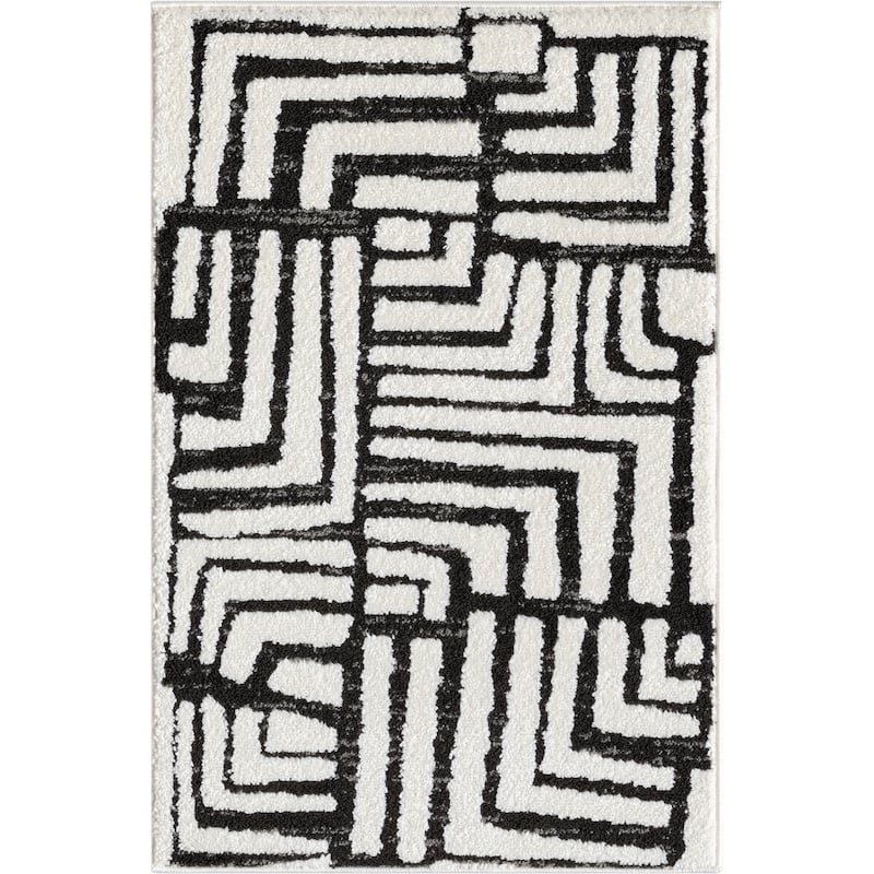 Abani Rugs Nomad Collection NOM130A Cream Grey Box Pattern Geometric ...