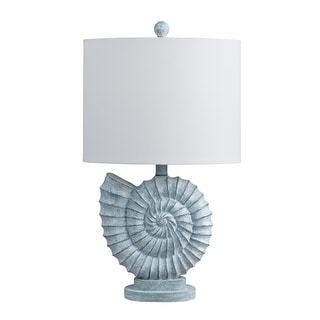 Light Blue Resin Shell Table Lamp with Shade - 8" x 13" x 21.25" - Bed ...